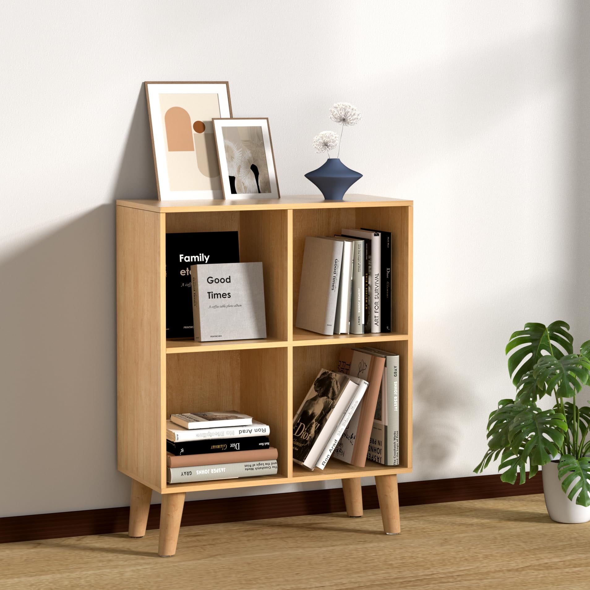 VAFHYLLIS 4 Cube Storage Organizer with Legs, 2 Tier Cube Low Bookcase ...