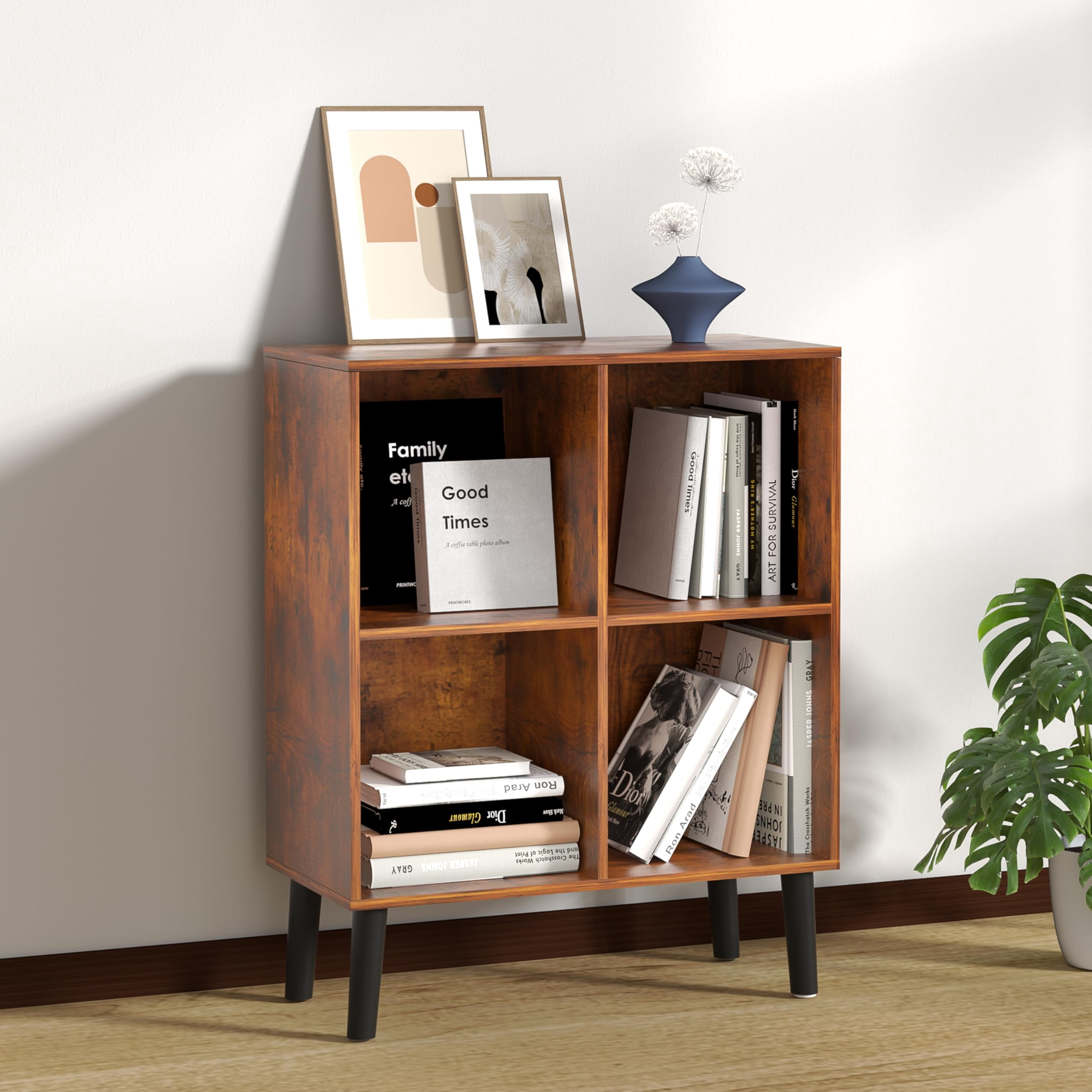 VAFHYLLIS 4 Cube Storage Organizer with Legs, 2 Tier Cube Low Bookcase ...