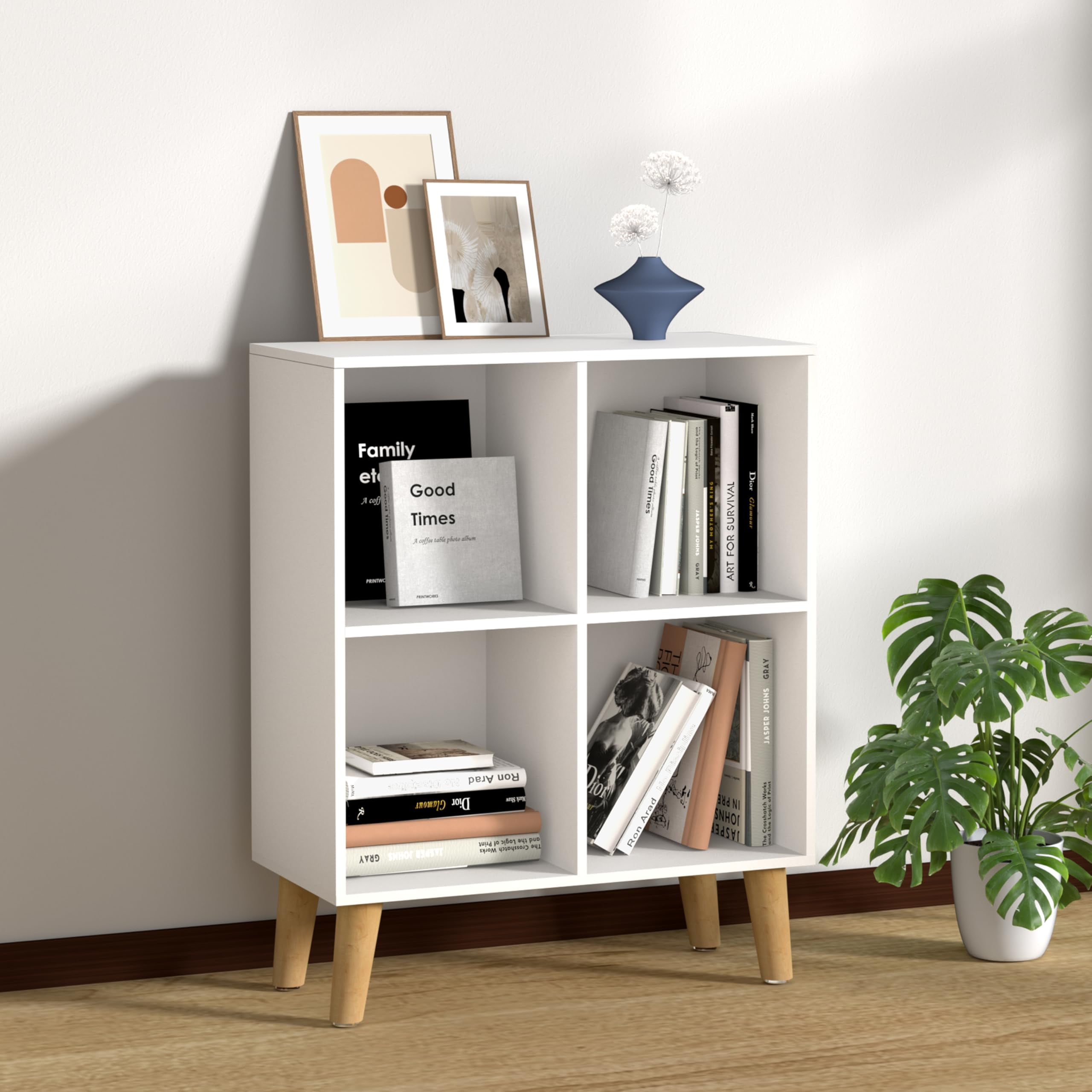 VAFHYLLIS 4 Cube Storage Organizer with Legs, 2 Tier Cube Low Bookcase ...