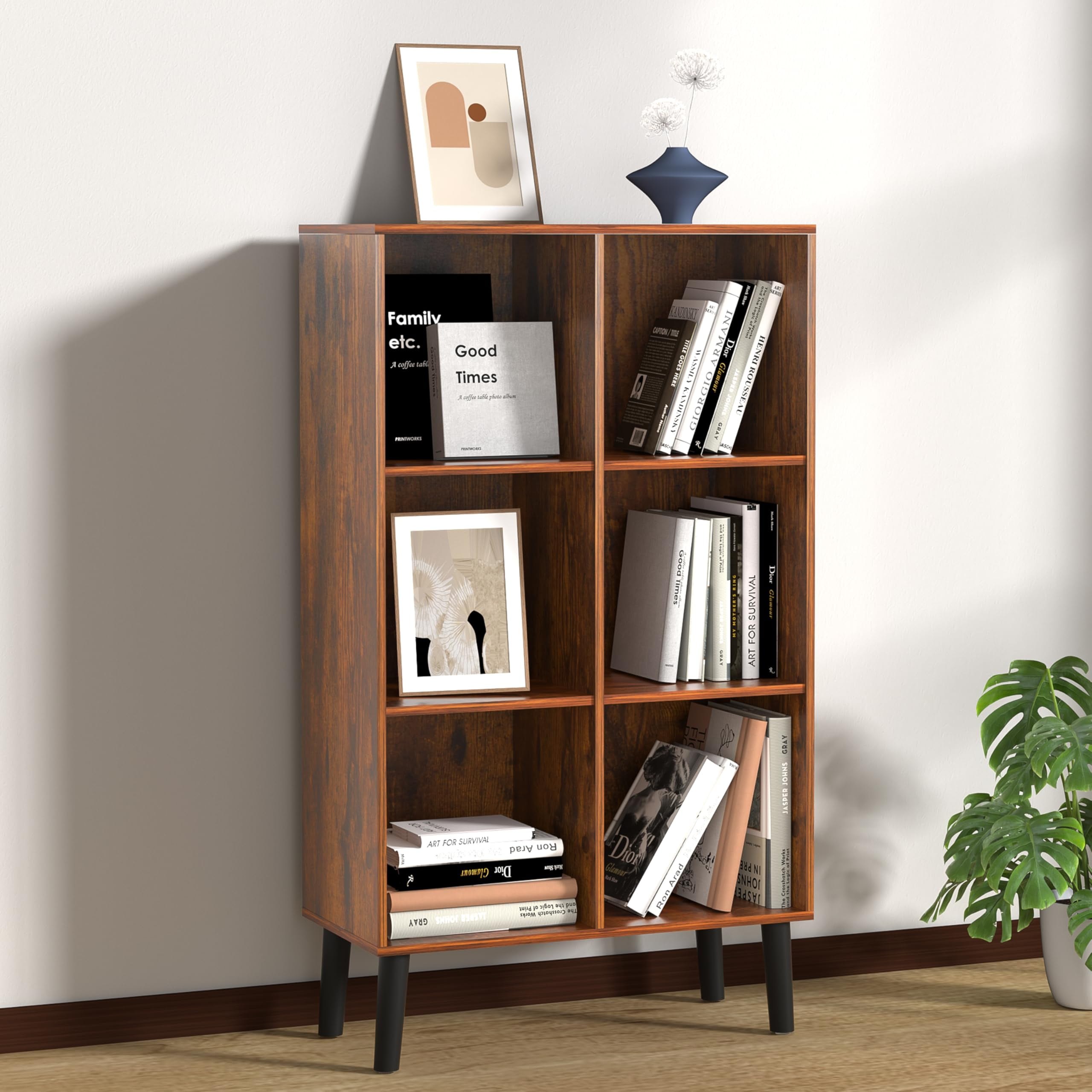 VAFHYLLIS 6 Cube Storage Organizer with Legs, 3 Tier Cube Low Bookcase ...