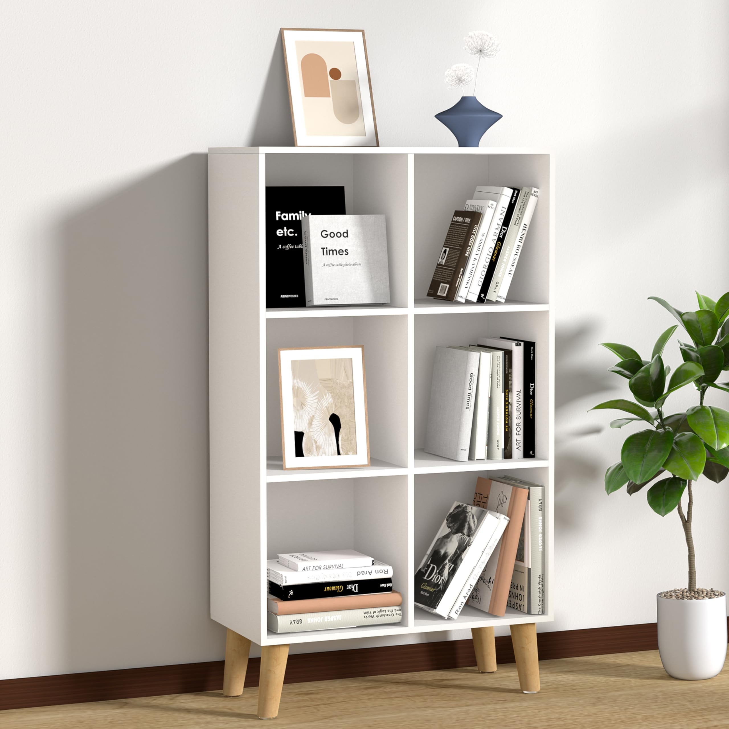 VAFHYLLIS 6 Cube Storage Organizer with Legs, 3 Tier Cube Low Bookcase ...
