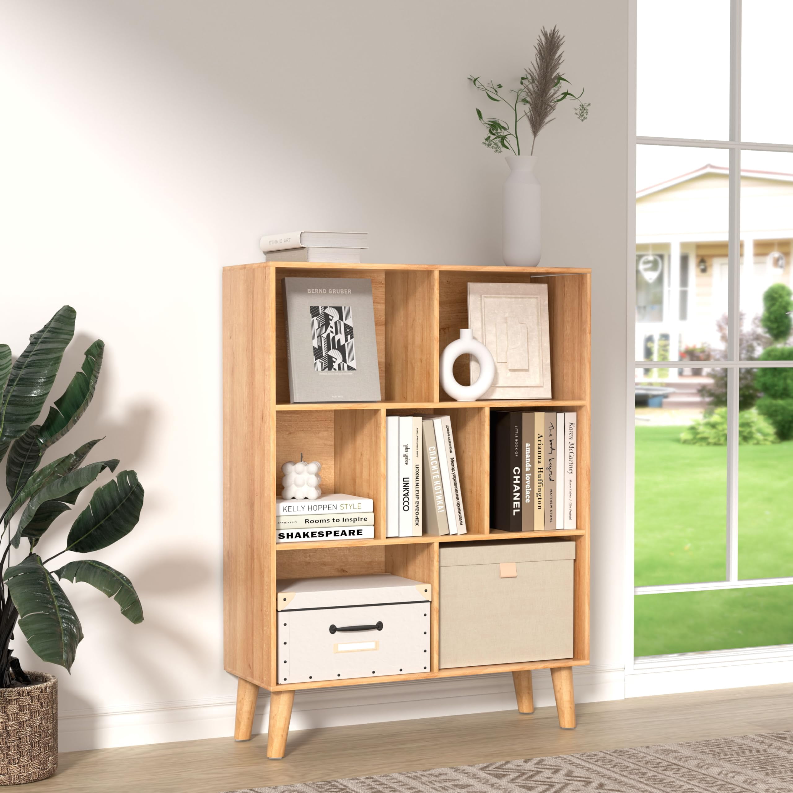 VAFHYLLIS 7 Cube Storage Organizer with Legs, 3 Tier Cube Low Bookcase ...