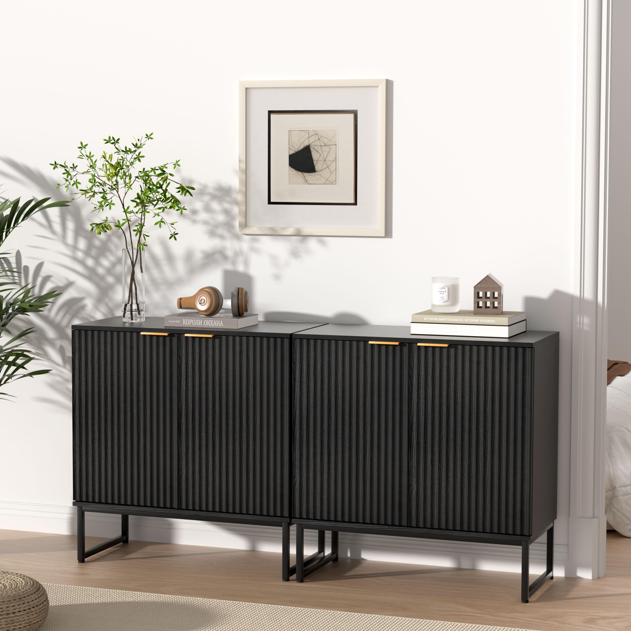 VAFHYLLIS Fluted Buffet Cabinet, Sideboard, 63“ Wooden sideboards and buffets with Storage ...