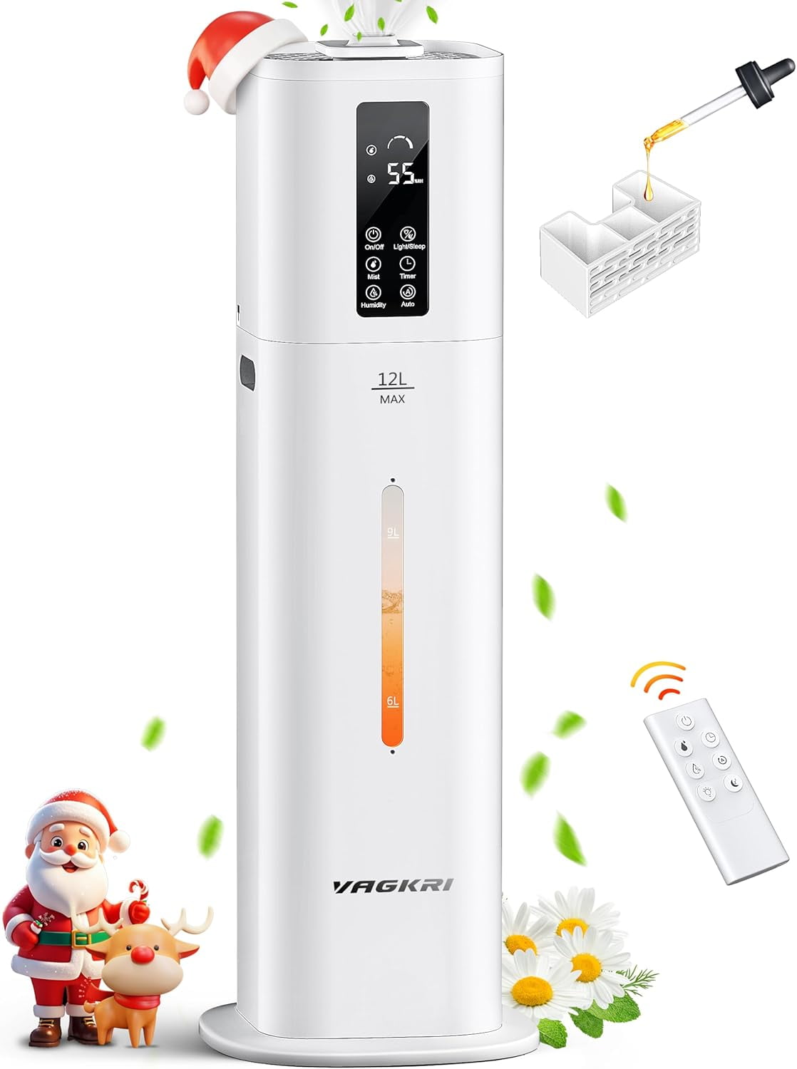 VAGKRI 12L Humidifiers for Large Room, Last 120 Hours, Cover up to ...