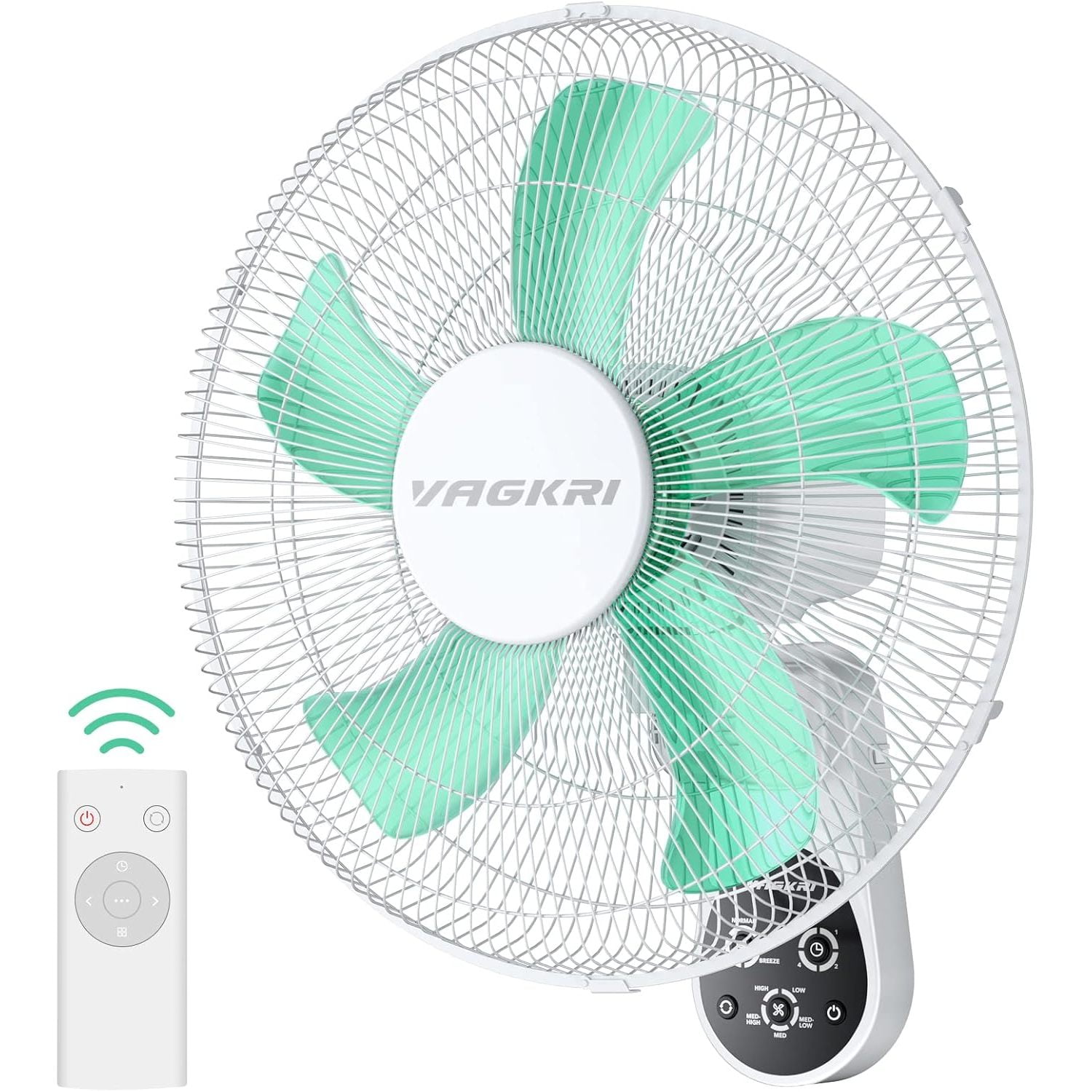 VAGKRI Wall Mount Fan, 16 Inch Fan with 5 Blades, 5 Speeds, 8 Hour ...