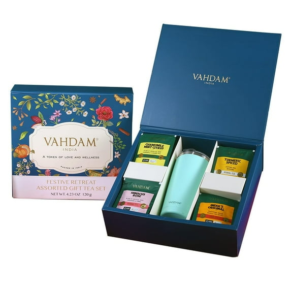 VAHDAM Assorted Tea Gift Set with Cruise Tumbler (4 Variety, 60 tea ...