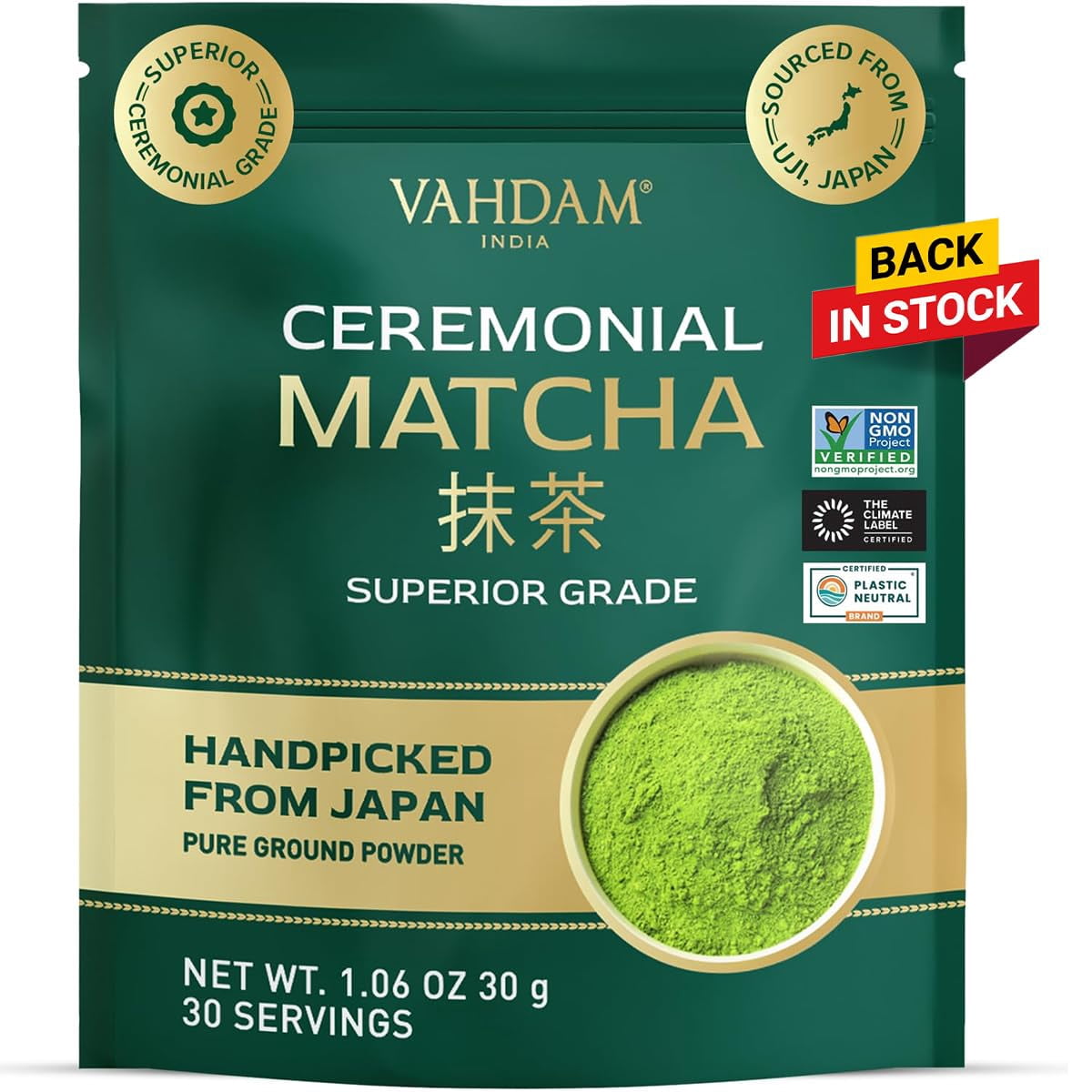VAHDAM Ceremonial Matcha Green Tea Powder 1.06 oz | Certified ...