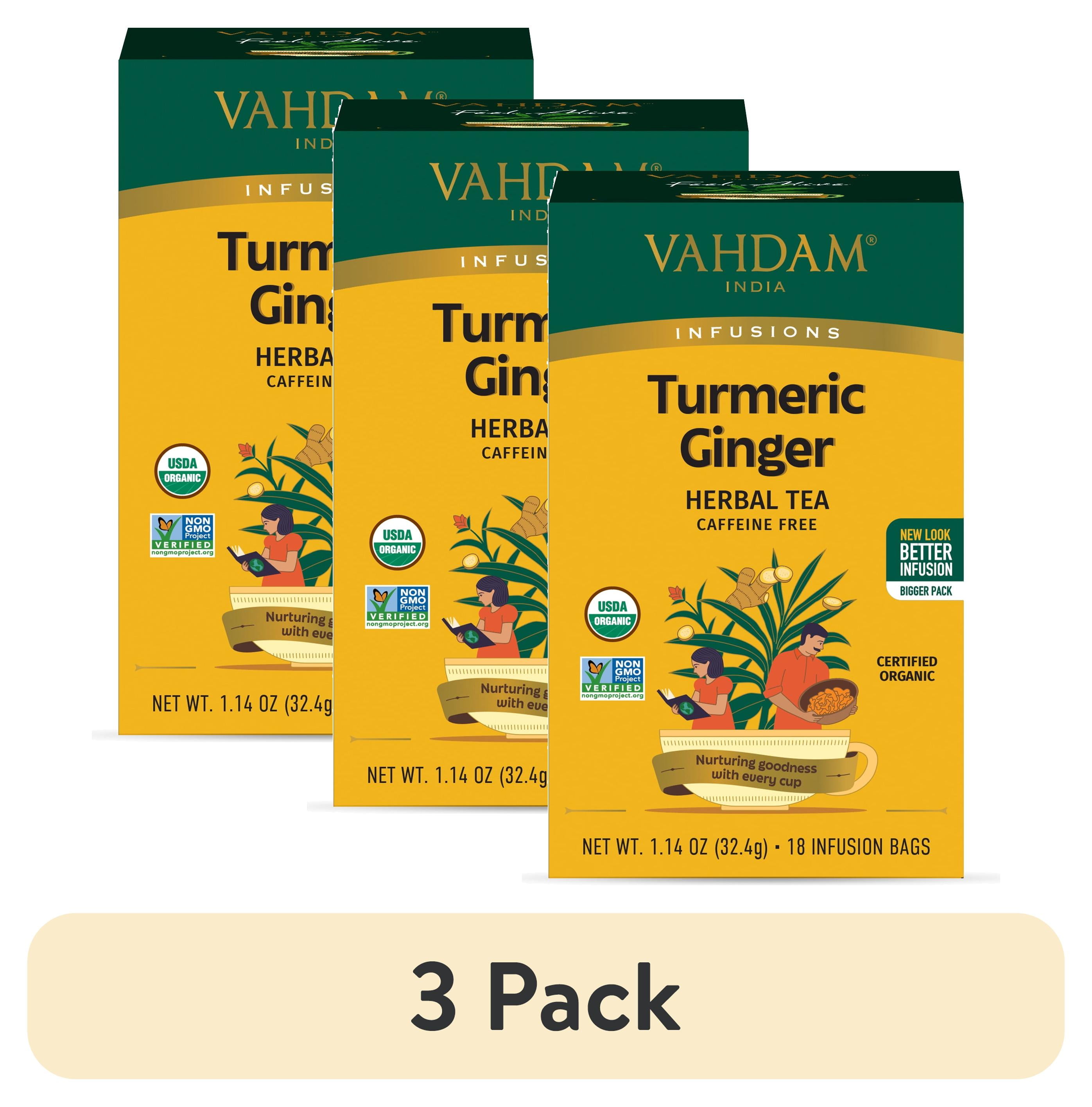 (3 pack) VAHDAM, Organic Turmeric Ginger Herbal Tea Bags (18 Count ...