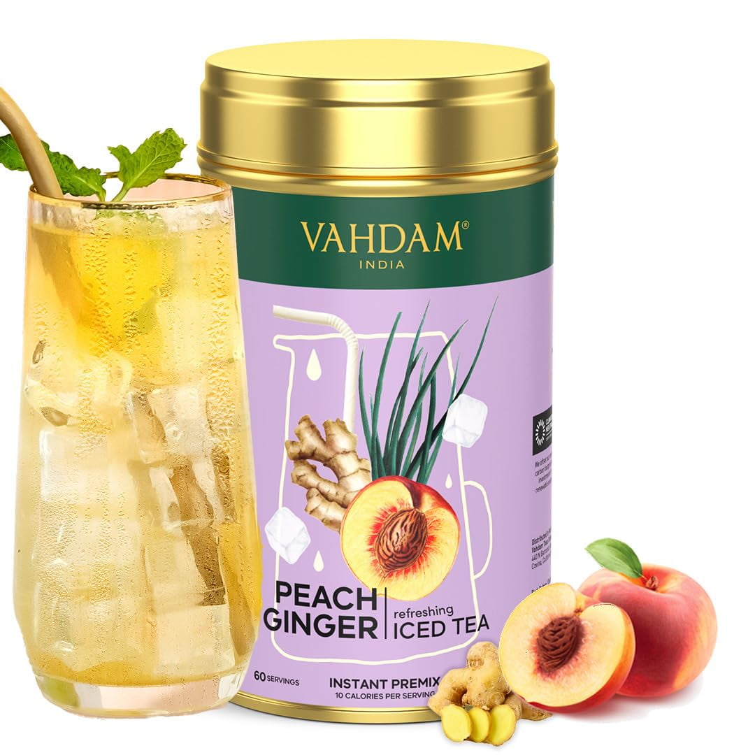 VAHDAM, Instant Mix Peach Ginger Iced Tea - 80 Cups (7.05 Oz/200g ...