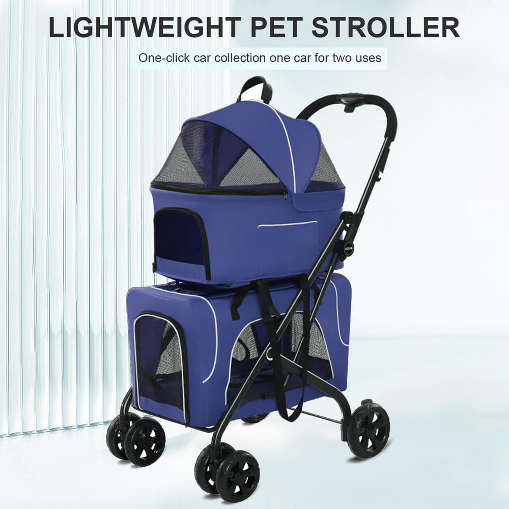 VAHIGCY Double Cat Stroller For 2 Cats Cat Pet Carriers Bag 4 Wheels ...