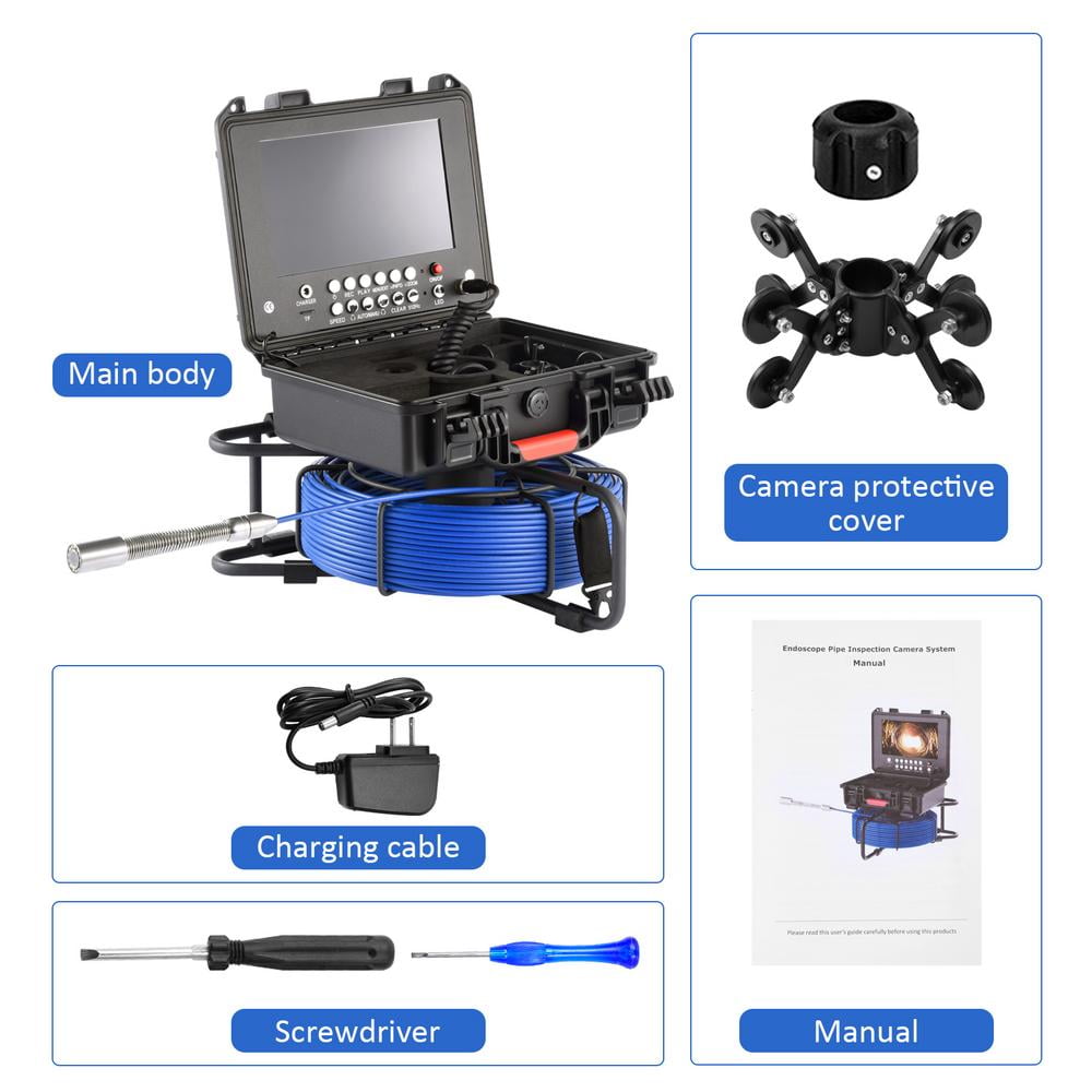 VAHIGCY Pipe Camera Duct Camera with 512Hz Locator Auto-Leveling Drain ...