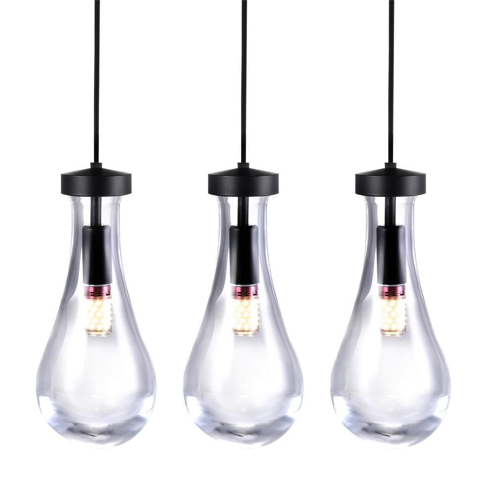 VAHIGCY Raindrop Pendant Light Led Pendant Set of 3 Clear Glass Drop ...