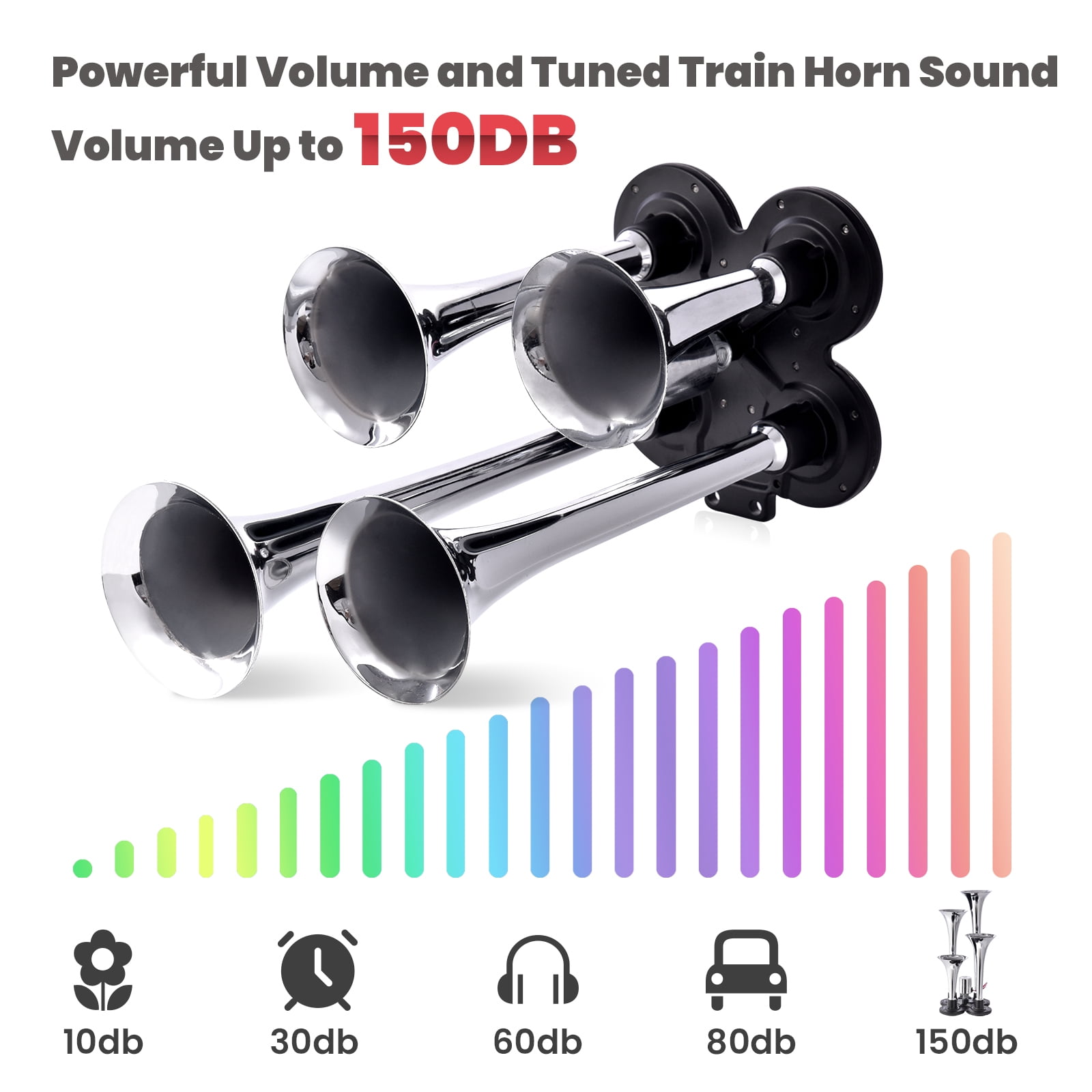 VAHIGCY Train Horn Kit | 4 Trumpet Air Horn Kit 150DB Truck Air Horn ...