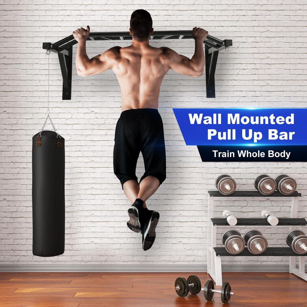 VAHIGCY Wall Mounted Pull Up Bar and Dip Station, Heavy Duty Wall Mount ...