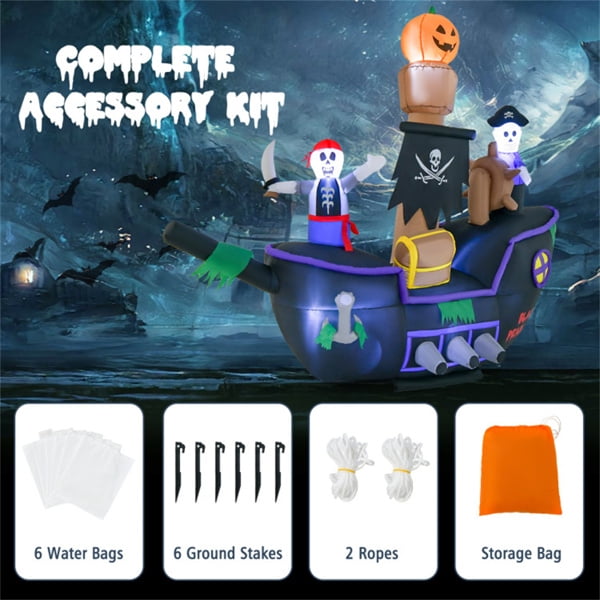 VAIKAXY 7FT Skeletons Ghosts on Pirate Ship Halloween Inflatables ...
