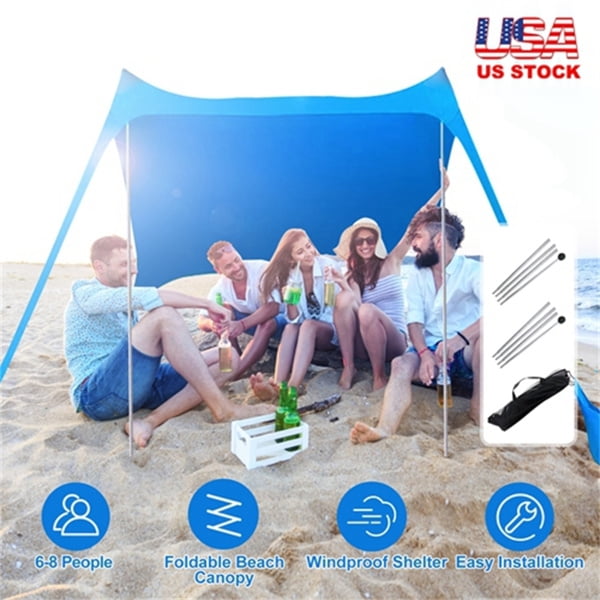 VAIKAXY 9.8x9.8FT Foldable Beach Canopy Tent Collapsible Shade Sail Sun ...