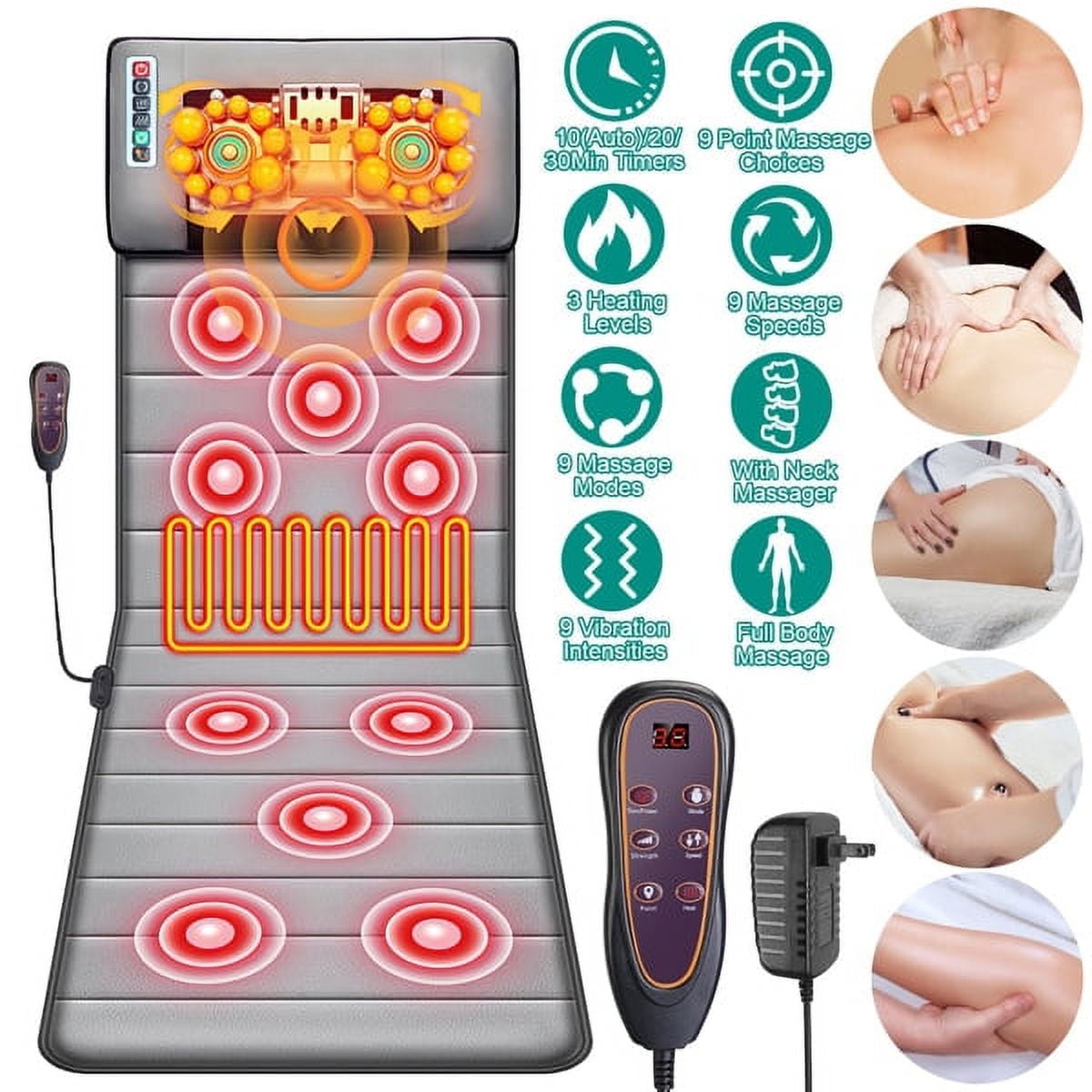 VAIKAXY Full Body Massage Mat with Heat 10 Neck Shiatsu Kneading ...