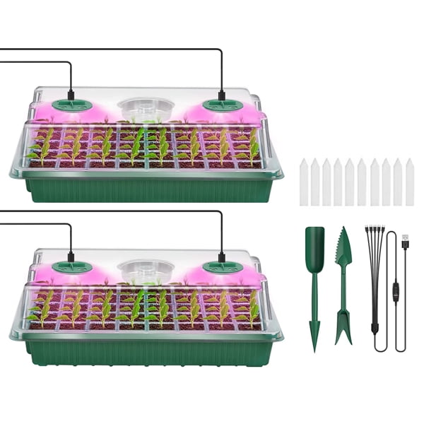 VAIKAXY Seed Tray with Grow Light, 2 Packs 80 Cells Seedling Starter ...