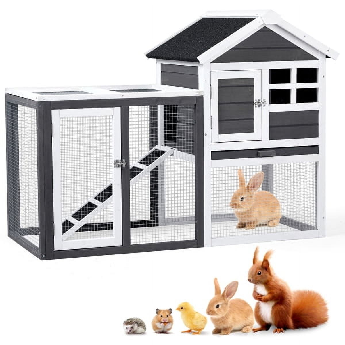 VAIKAXY Wooden Rabbit Hutch Outdoor Chicken Coop Indoor Bunny Cage with ...