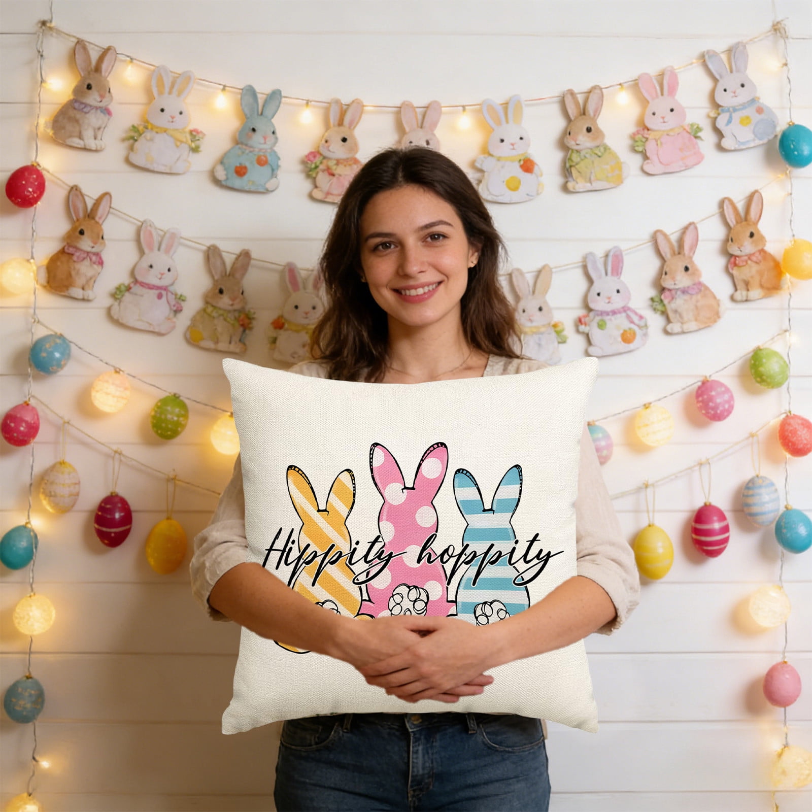 VAJUSO Easter Bunny Egg Pillow Cover, Faux Linen Sofa & Bed Decor ...