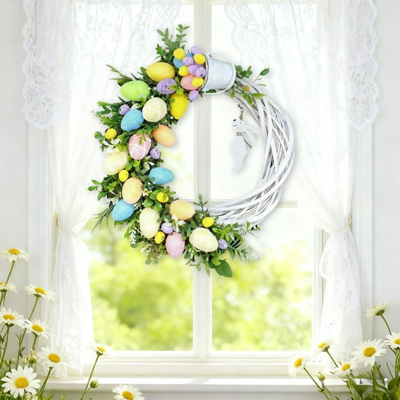 VAJUSO Easter Bunny Wreath Door Sign, Colorful Front Door Decoration ...