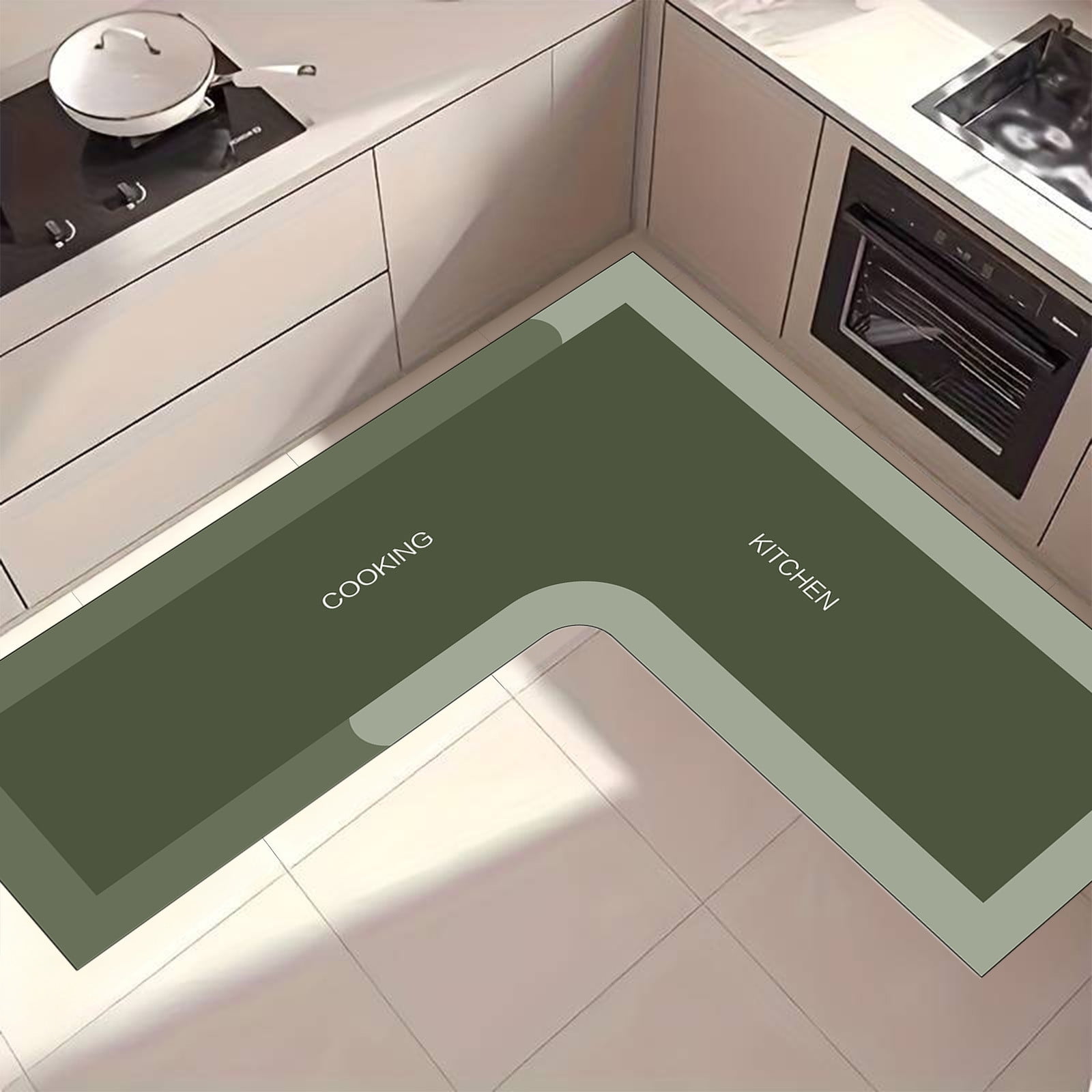 JUSEO L-Shaped Kitchen Mat Absorbent Oil-Resistant Corner Rug, 47.24 × ...