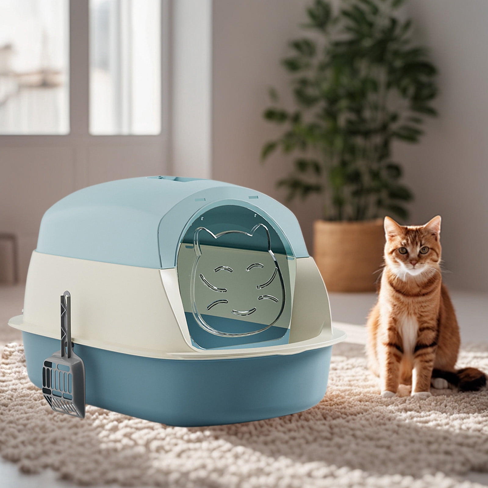 VAJUSO Large Enclosed Cat Litter Box with Lid, Covered Litter Tray with ...