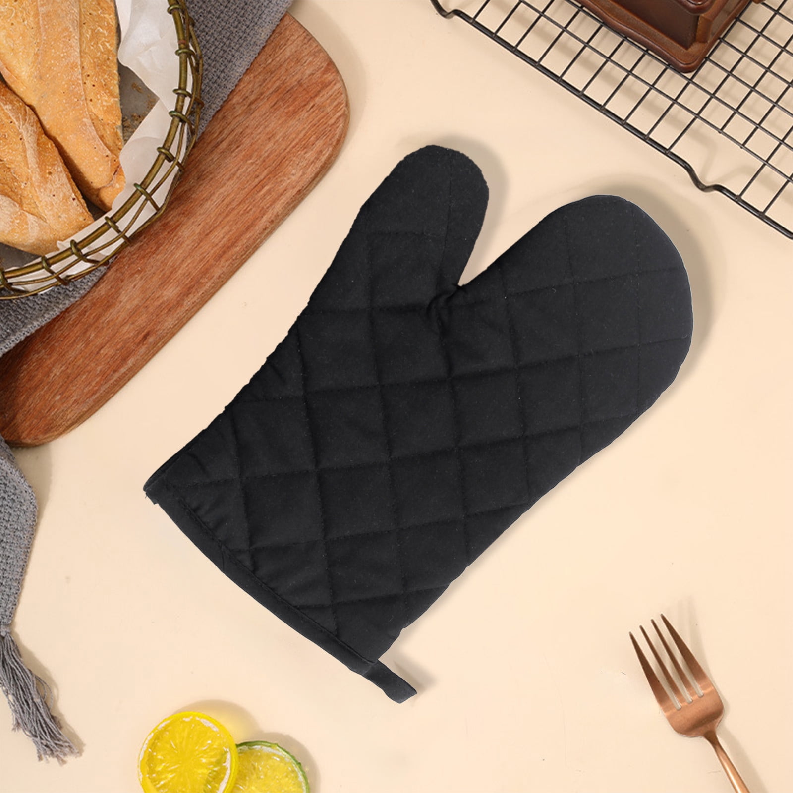 VAJUSO Quilted Heat-Resistant Oven Mitt, Black Kitchen Utensils ...