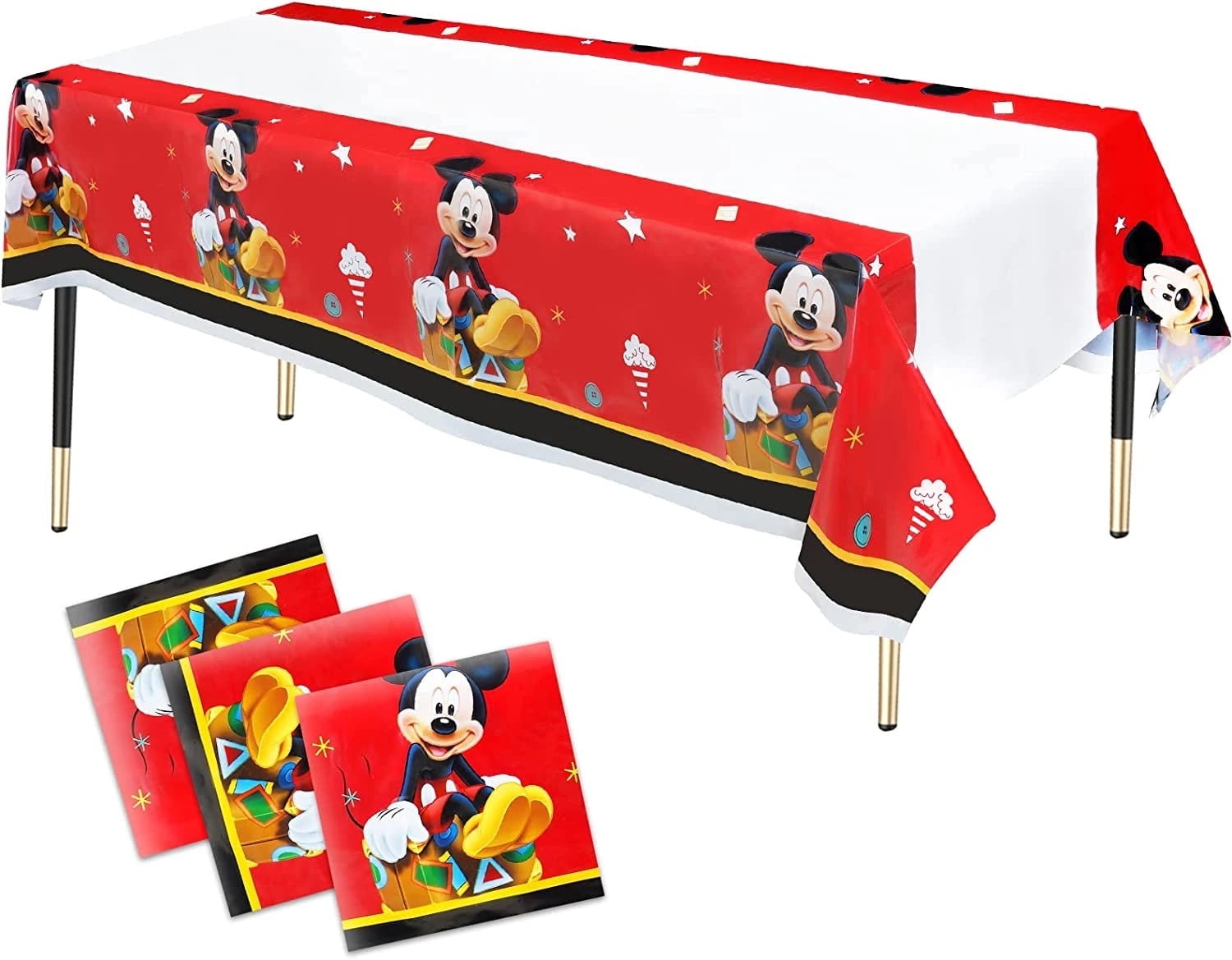 VAK Mickey Mouse Red Plastic Tablecloth Set, 108'' x 54'', 2pc Party ...