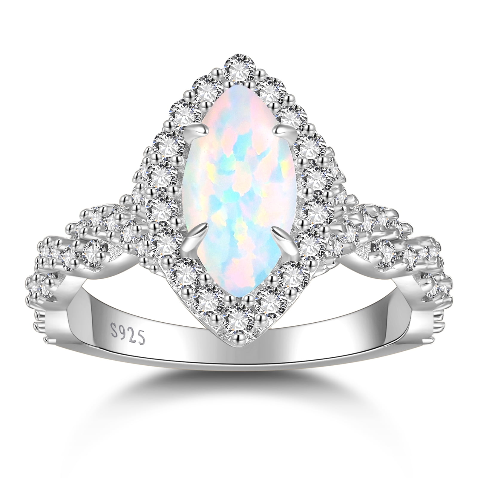 VAKKI 1.5 CT 925 Sterling Silver Marquise Opal Promise Rings for Women White Gold Plated Wedding ...