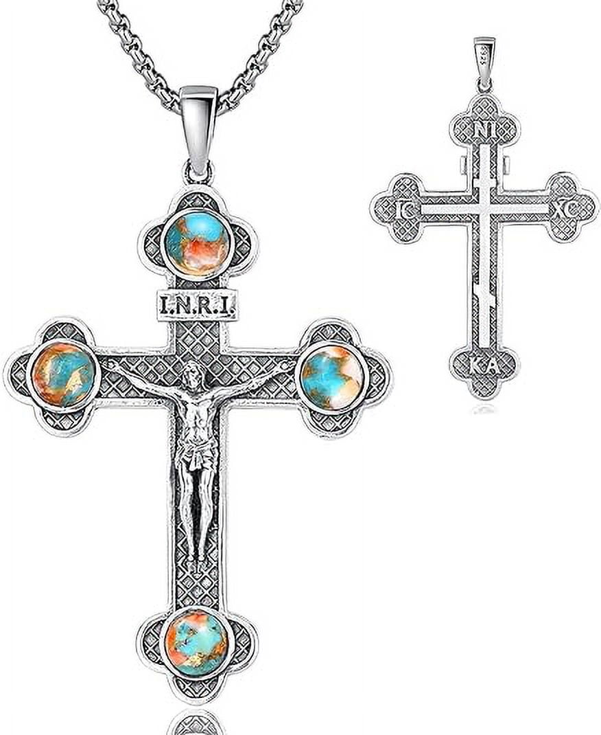 VAKKI Cross Crucifix Necklace INRI for Men 925 Sterling Silver Orthodox ...