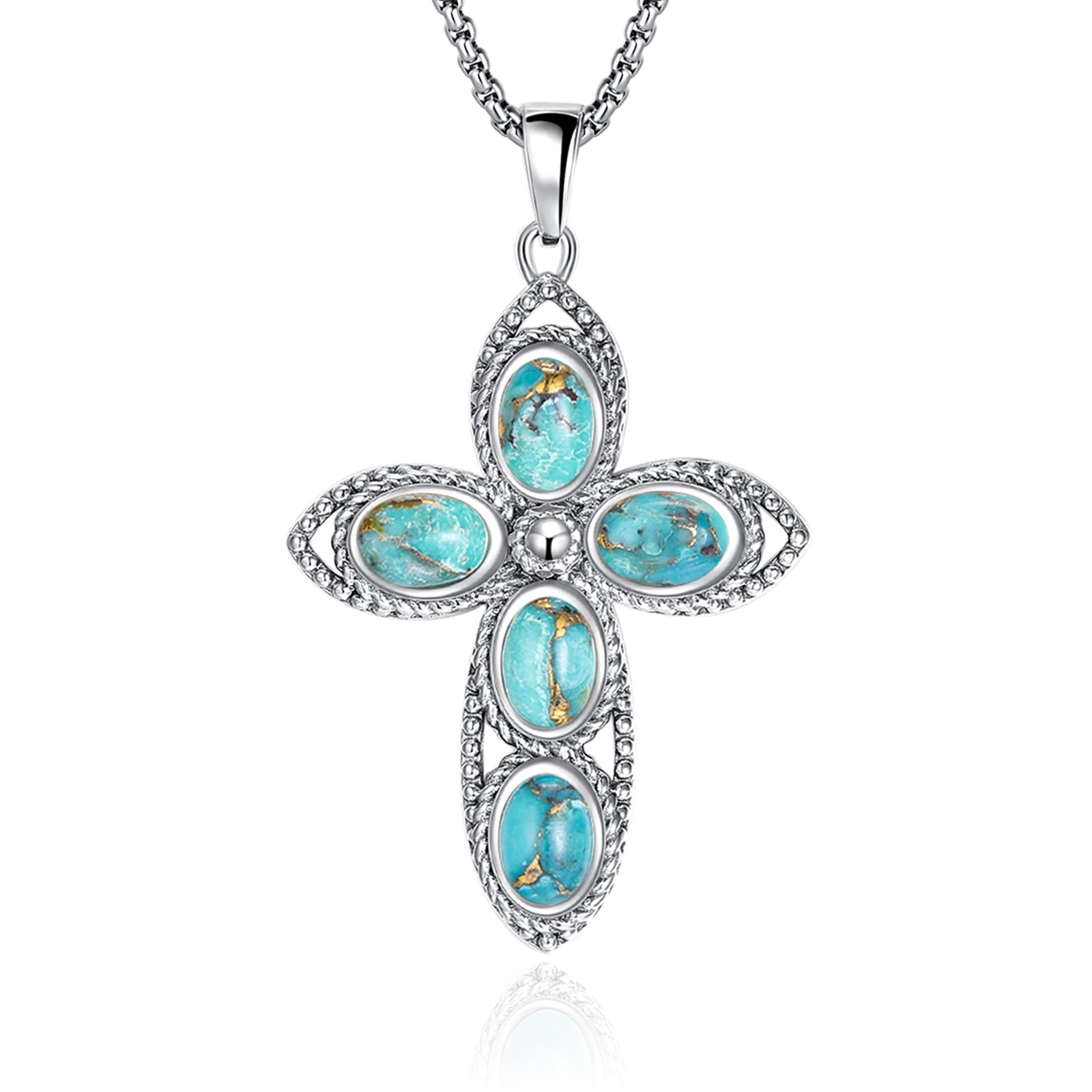 VAKKI Turquoise Cross Necklaces for Women - 925 Sterling Silver Oval ...