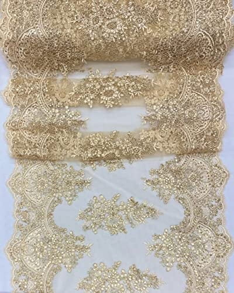 VALENTINA TEXTILE INC Sequin lace Fabric with Embroideries on mesh (1 ...