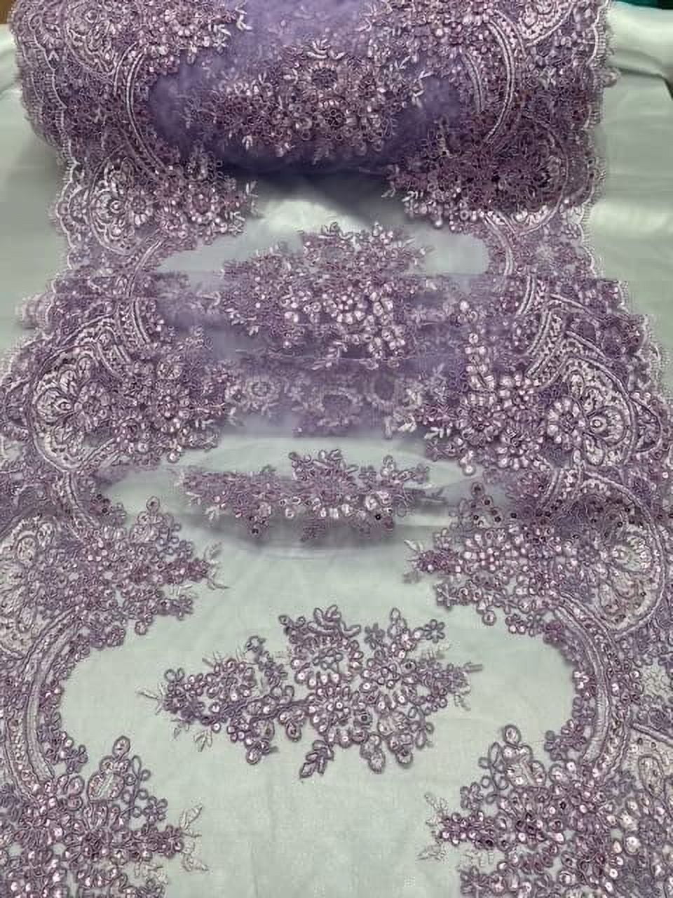 VALENTINA TEXTILE INC Sequin lace Fabric with Embroideries on mesh (1 ...