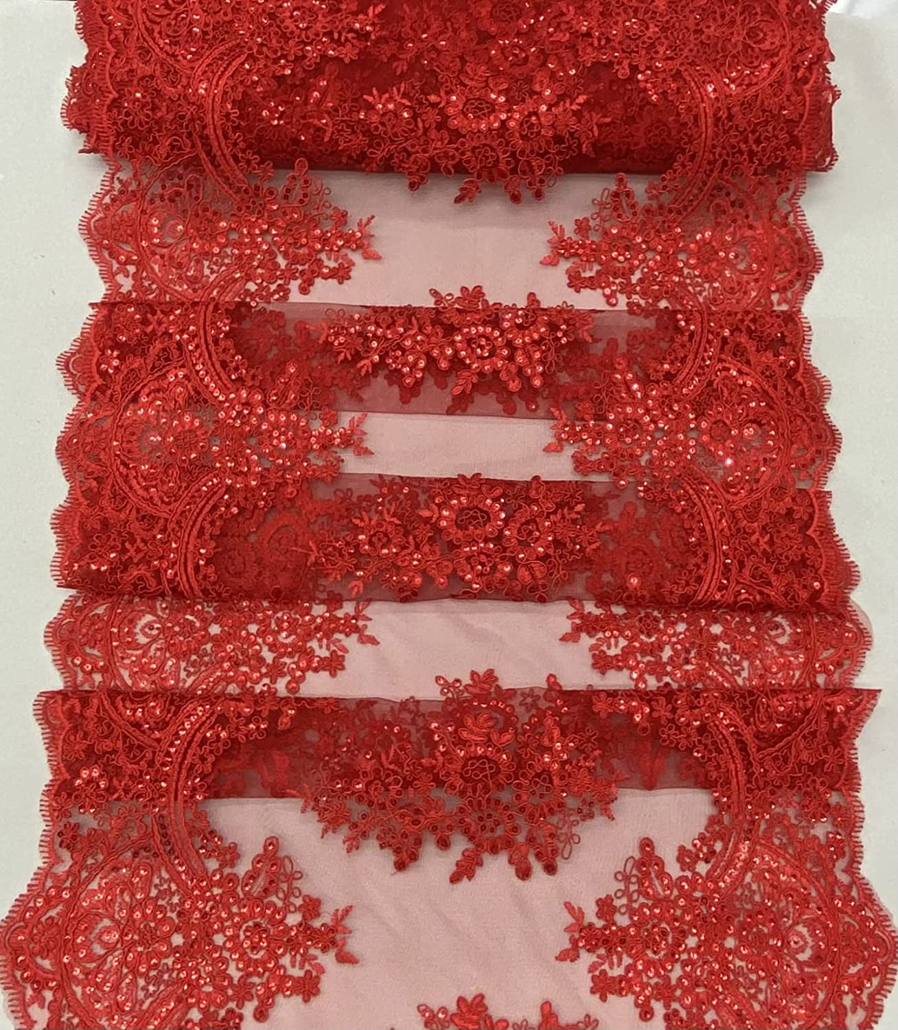VALENTINA TEXTILE INC Sequin lace Fabric with Embroideries on mesh (1 ...