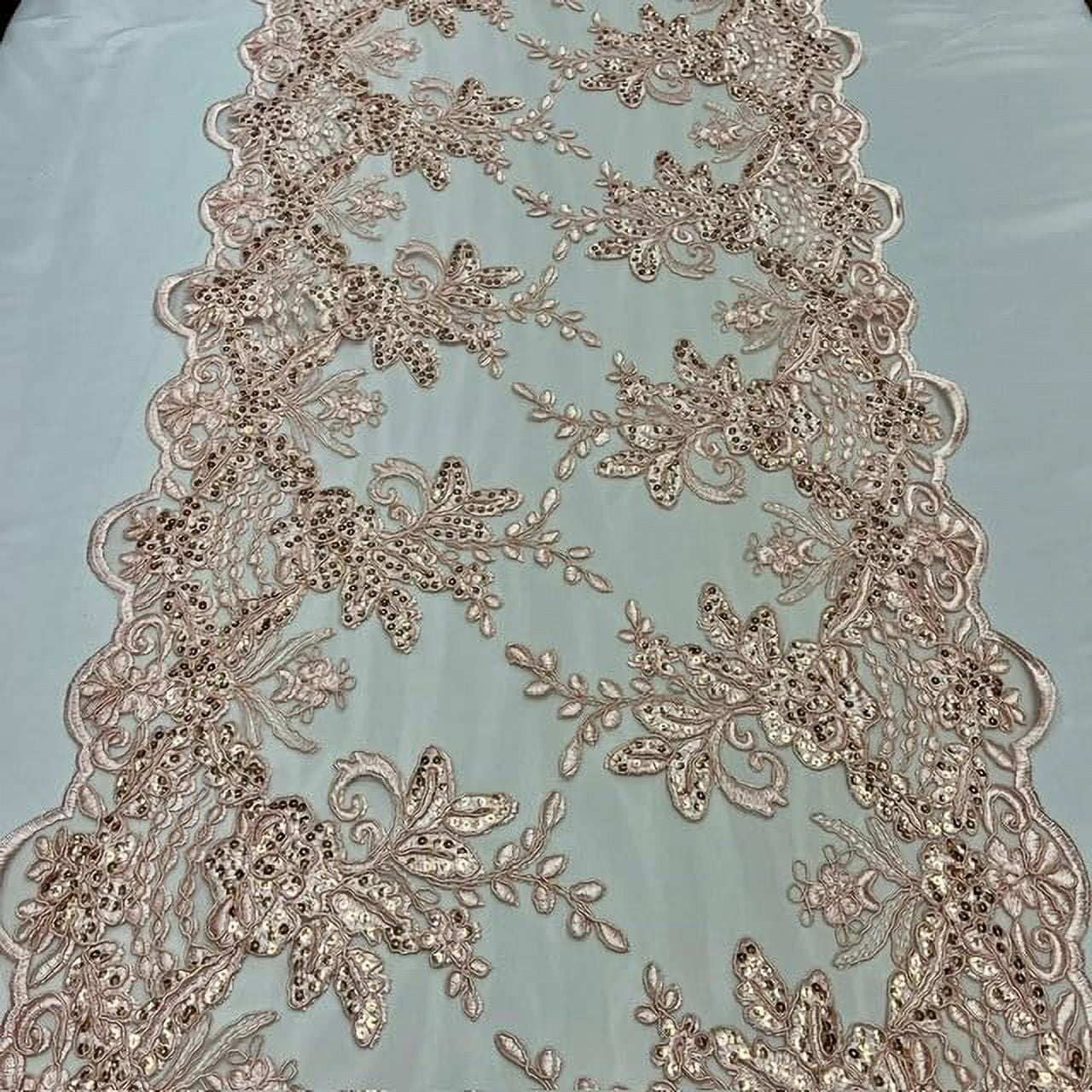 VALENTINA TEXTILE INC Sequin lace Fabric with Embroideries on mesh VT ...