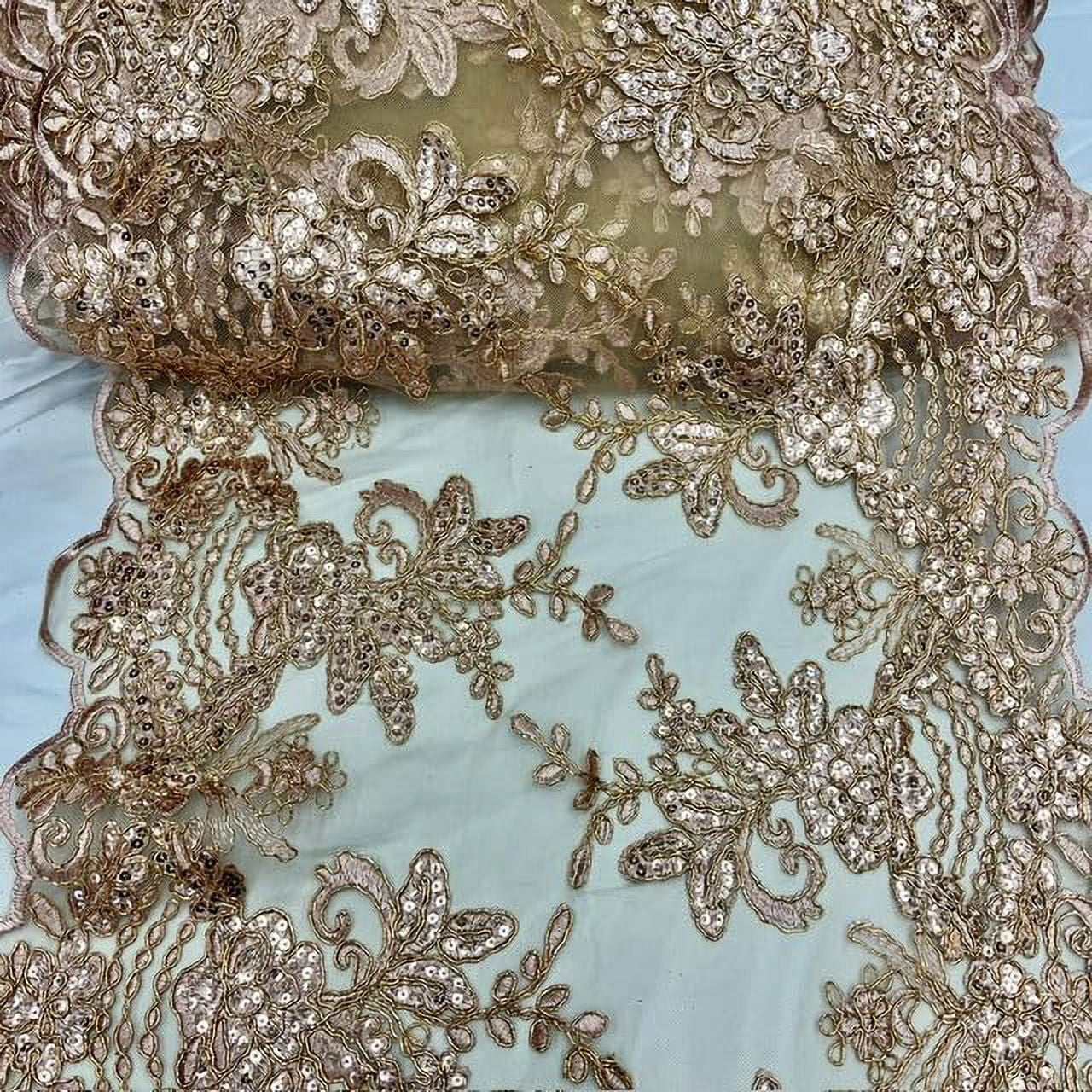 VALENTINA TEXTILE INC Sequin lace Fabric with Embroideries on mesh VT ...