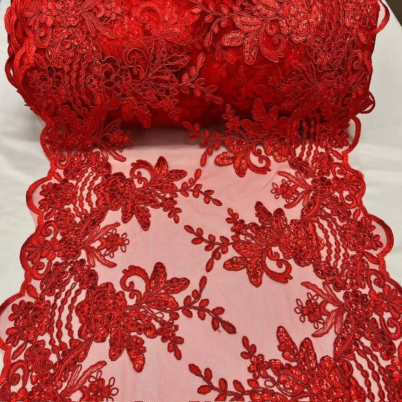 VALENTINA TEXTILE INC Sequin lace Fabric with Embroideries on mesh VT ...