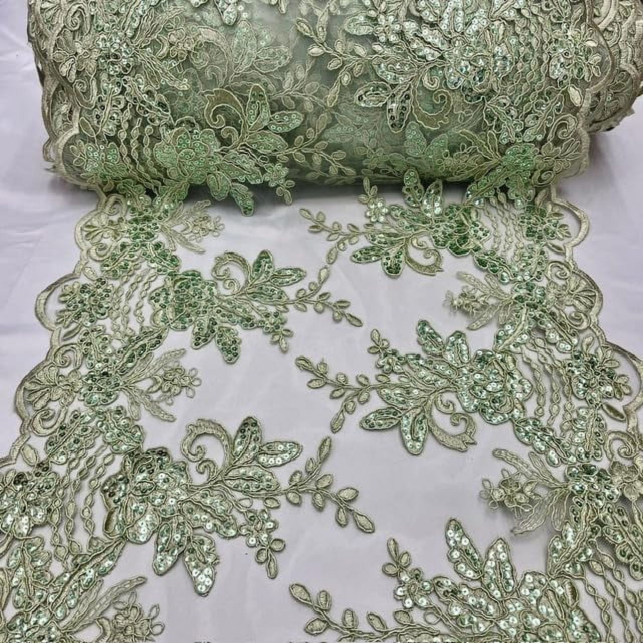 VALENTINA TEXTILE INC Sequin lace Fabric with Embroideries on mesh VT ...