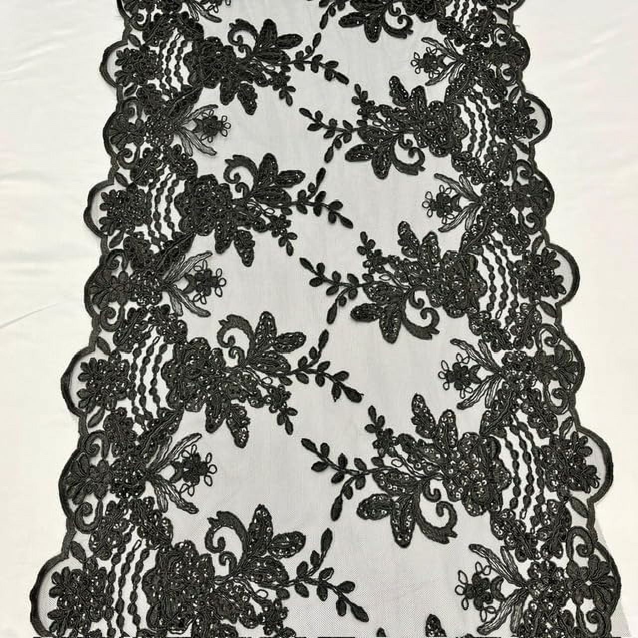 VALENTINA TEXTILE INC Sequin lace Fabric with Embroideries on mesh VT ...