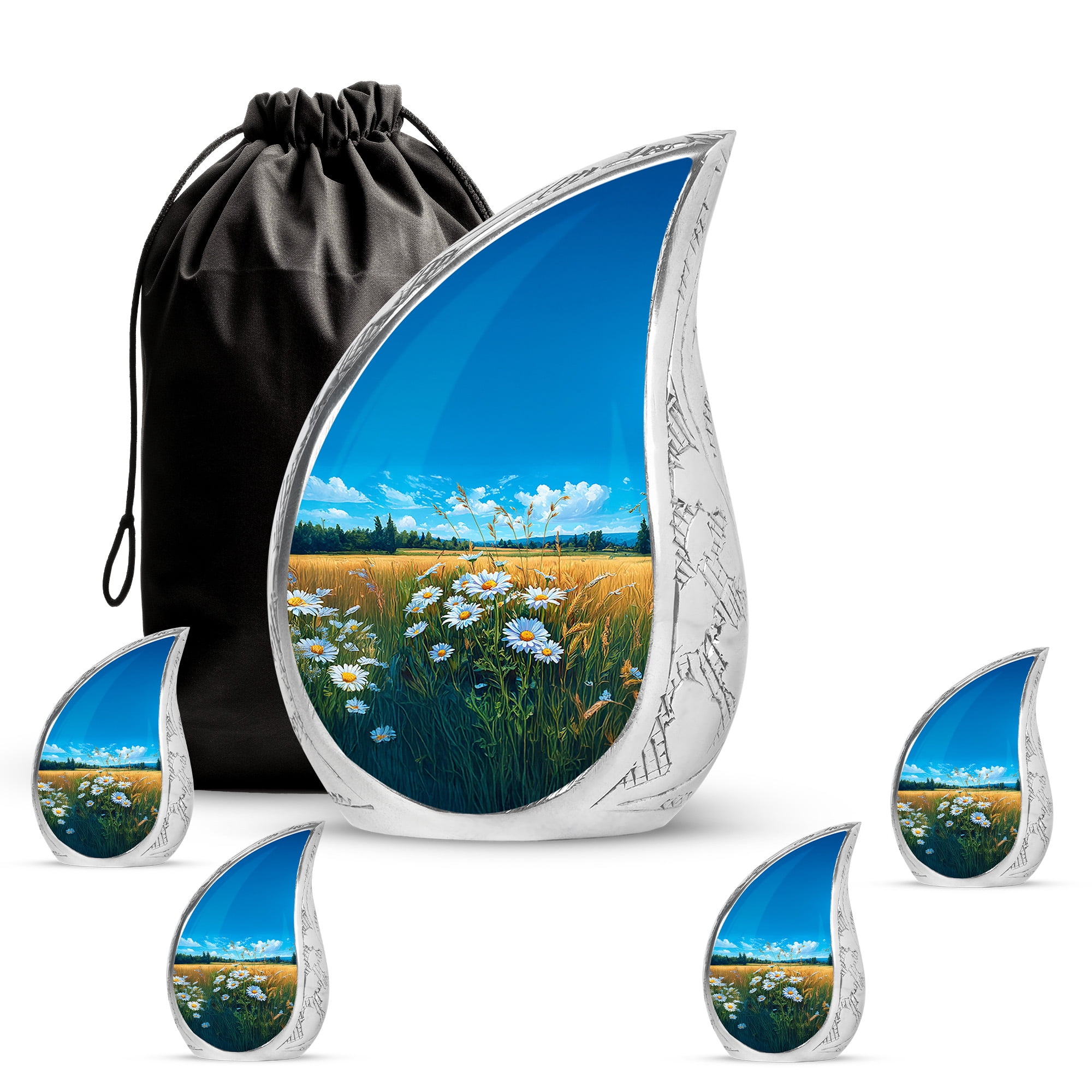 VALERASH Daisy Flower Urn for Mother & Father - Blue Teardrop Cremation ...
