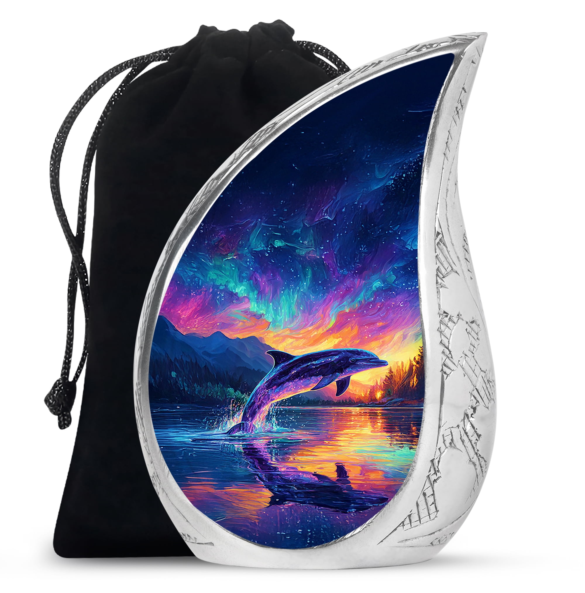 VALERASH Dolphin Urn for Ashes - Blue Teardrop Urn Northern Light ...