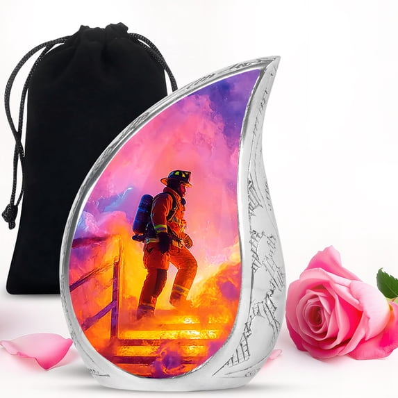VALERASH Firefighter Funeral Urn for Ashes for Women - Orange Memorial ...