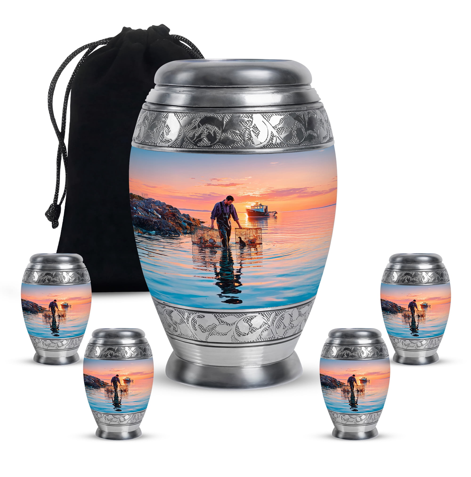 VALERASH Fishing Cremation Urns for Human Ashes Adult Man - Large Blue ...
