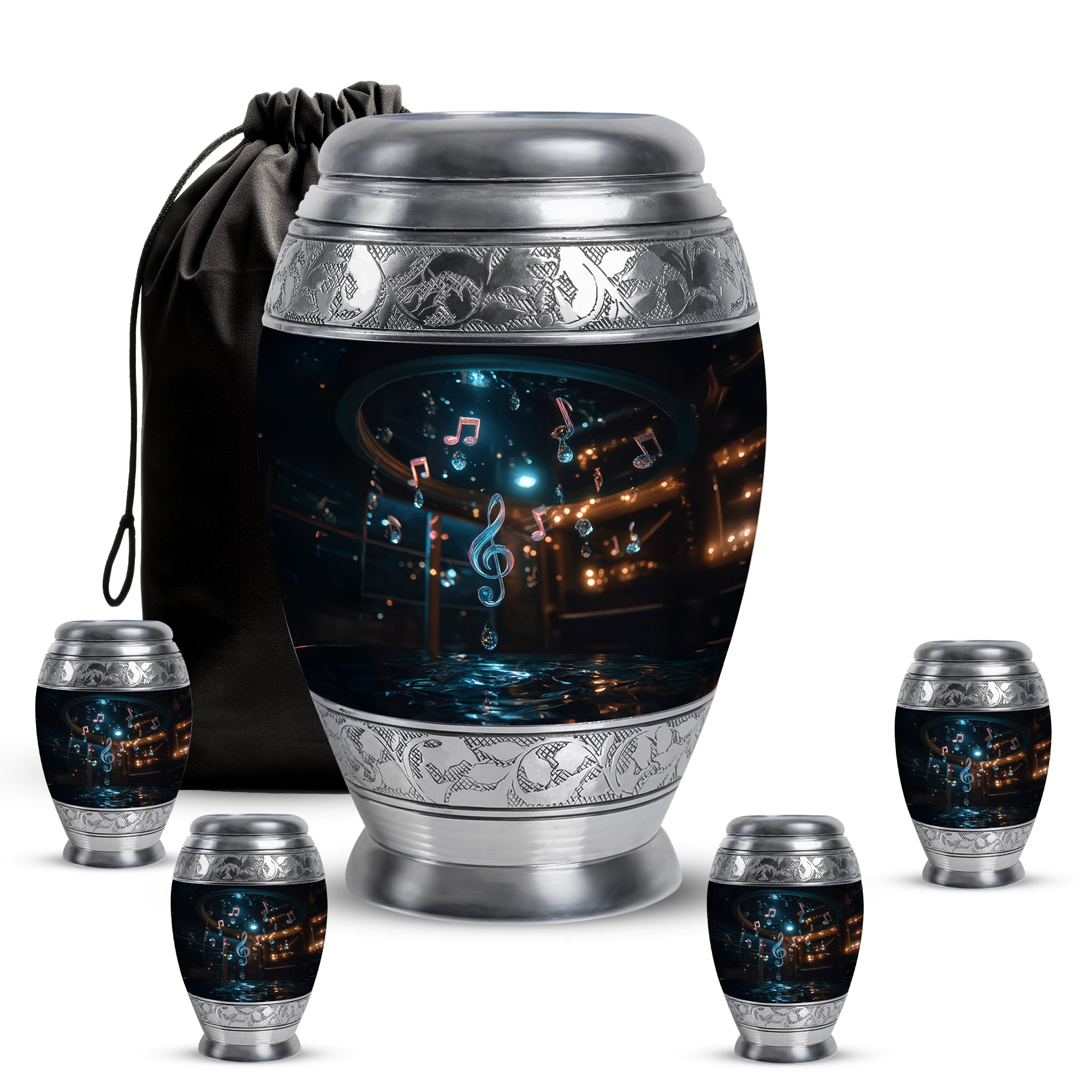 VALERASH Music Funeral Urns for Human Ashes - Black Memorial Human Urns ...