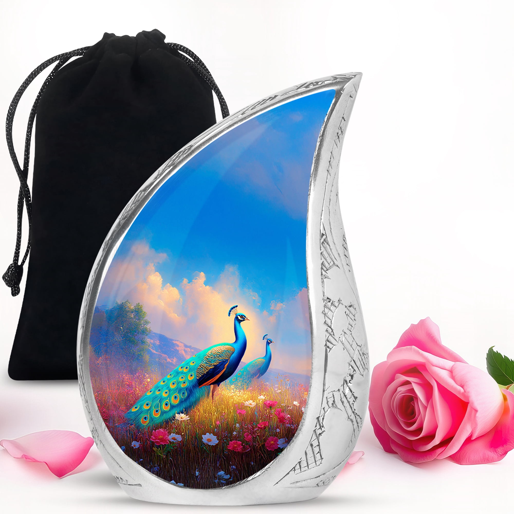 VALERASH Peacock Urn, Blue Teardrop Cremation Urns for Human Ashes ...