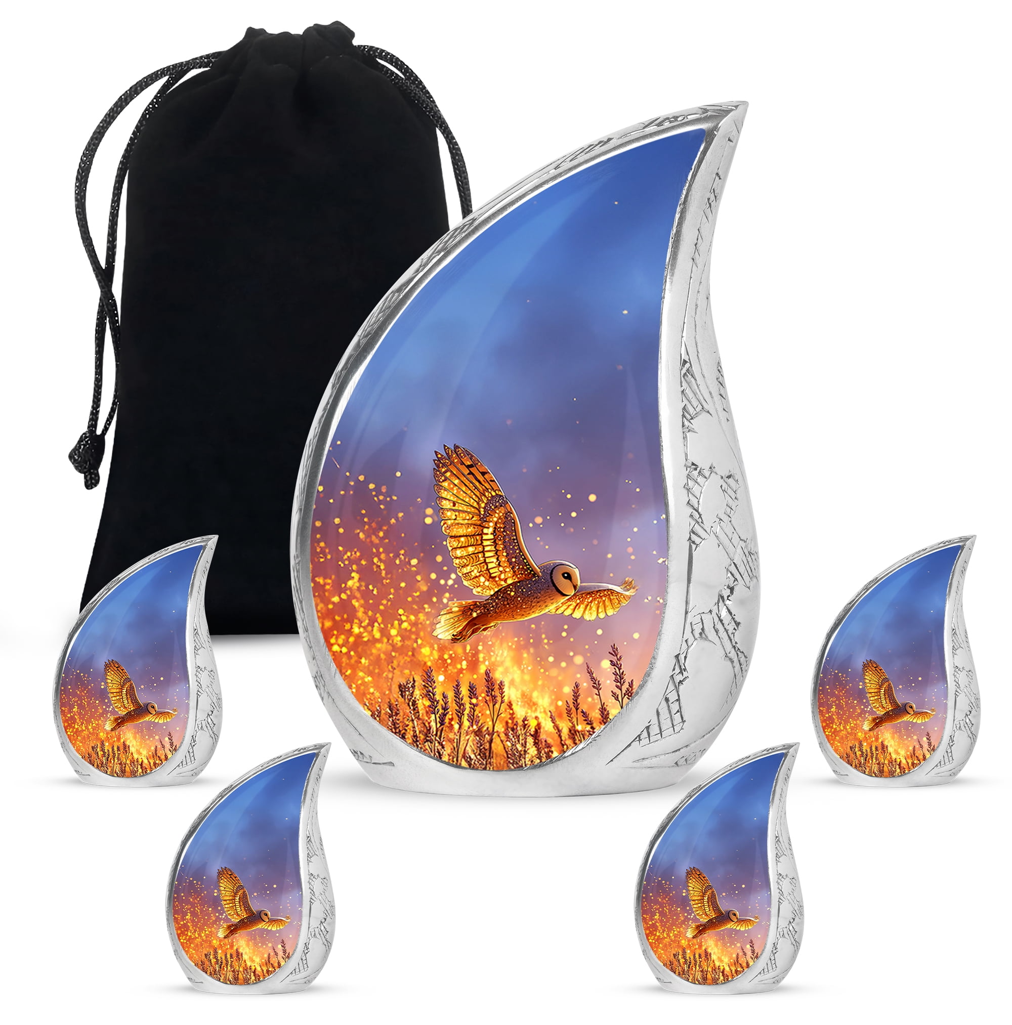 VALERASH Set of 5 Owl Cremation Urn for Ashes - Blue Memorial Urns for ...