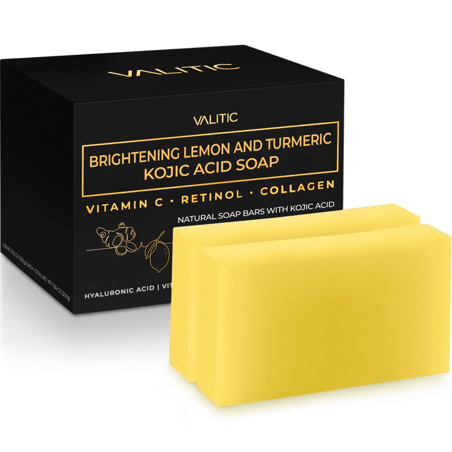 VALITIC Brightening Lemon & DMF15 Turmeric Kojic Acid Soap Vitamin C ...