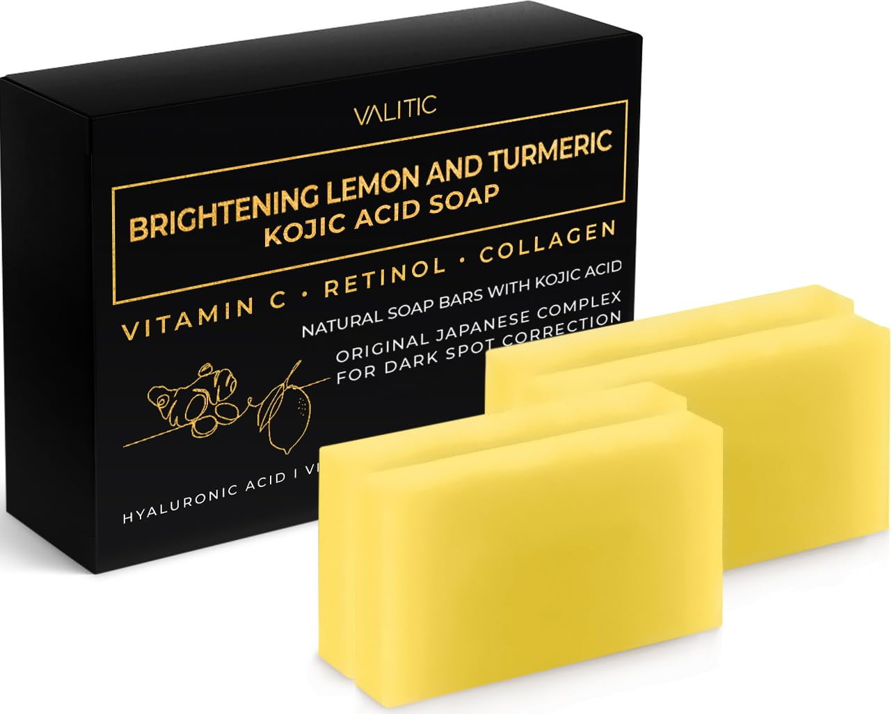 VALITIC Brightening Lemon & HMF23 Turmeric Kojic Acid Soap Vitamin C ...