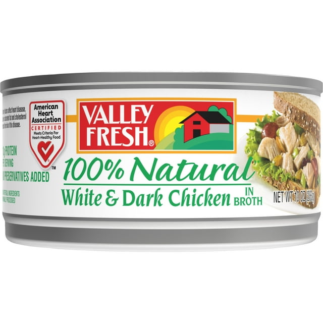 VALLEY FRESH 100% Natural* White & Dark Chicken in Water, Shelf Stable ...